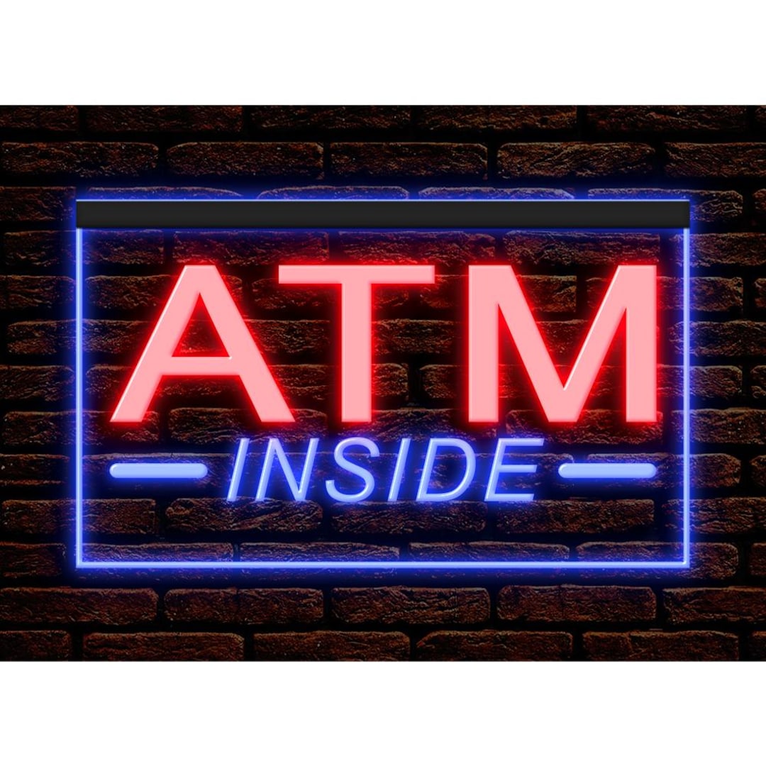 ATM Inside Neon Sign, Business Shop Store Center Illuminated Decor ...