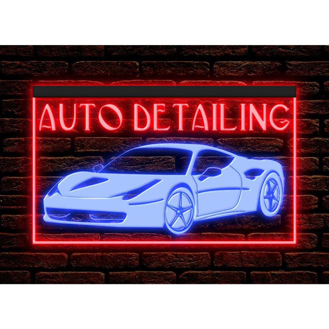 Auto Detailing LED Neon Sign, Car Garage Decor Illuminated Display ...