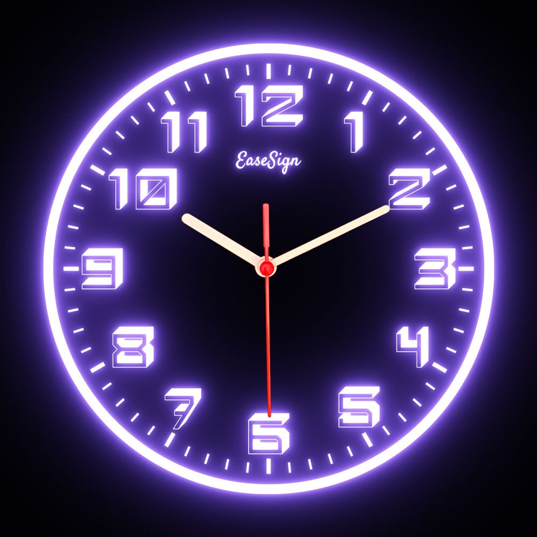 Neon LED Wall Clock, 10" Colorful Lighted Clock - Etsy