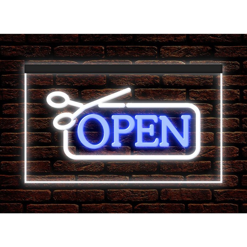 Open Scissors LED Neon Sign | Barber Shop Decor Illuminated Display ...