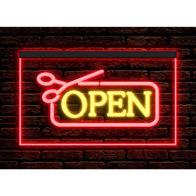 Open Scissors LED Neon Sign | Barber Shop Decor Illuminated Display ...