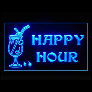 170159 Happy Hour Bar Pub Beer Home Decor Display LED Light Neon Sign ...