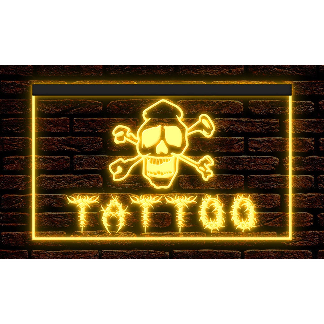 100024 Tattoo Shop Skull Get Inked Piercing Studio Open Display LED ...