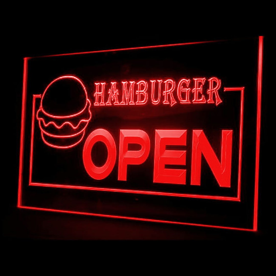 110065 OPEN Hamburger Fast Food Shop Cafe Decor Display LED Light Neon ...