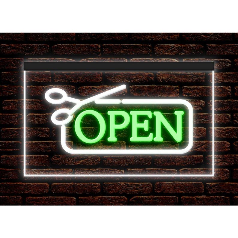 Open Scissors LED Neon Sign | Barber Shop Decor Illuminated Display ...