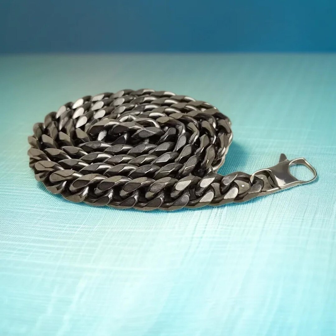 Stonewashed Pure Titanium Chain 10.5MM Width Diamond Cut Curb Necklace ...