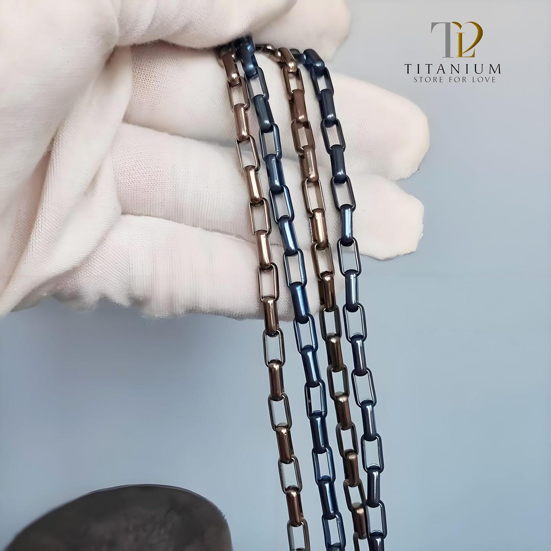 Anodized Blue Pure Titanium Chain Necklace, 4.2 MM Anti-allergy Best ...