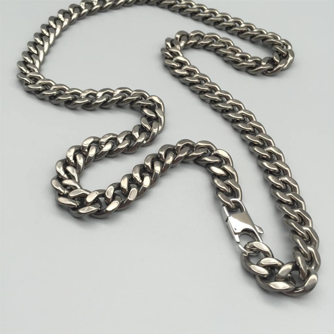 10.5 Mm Wide Solid Titanium Chain Necklace Large Size Curb Link Style ...