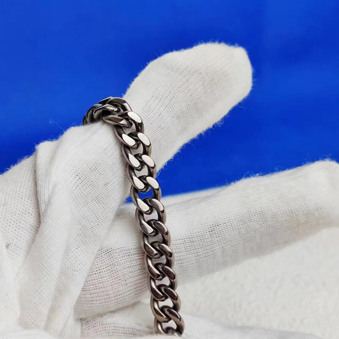 7MM Mens Titanium Polished Cuban Chain Bracelet: Lightweight Flat Curb ...