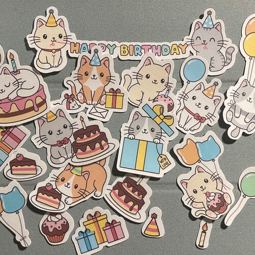Happy Birthday Cat Sticker Pack Cute Fun Stickers | Etsy