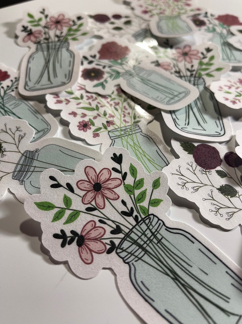 Flower Jar Sticker Pack Cute 4 Flower Jar Stickers Gift | Etsy