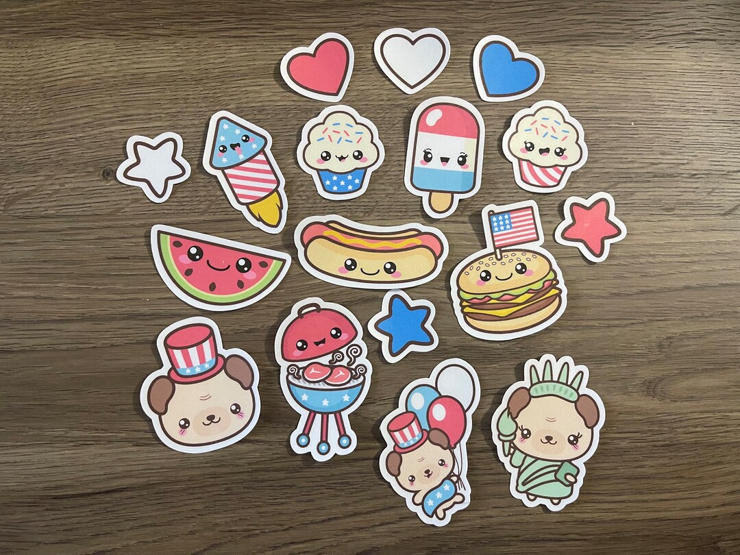 Kawaii 4th of July Pugs Pack Cute Fun Stickers Stickers Gift for Her ...