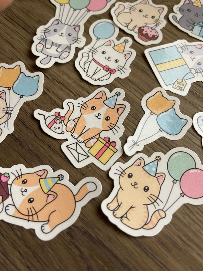 Happy Birthday Cat Sticker Pack Cute Fun Stickers - Etsy