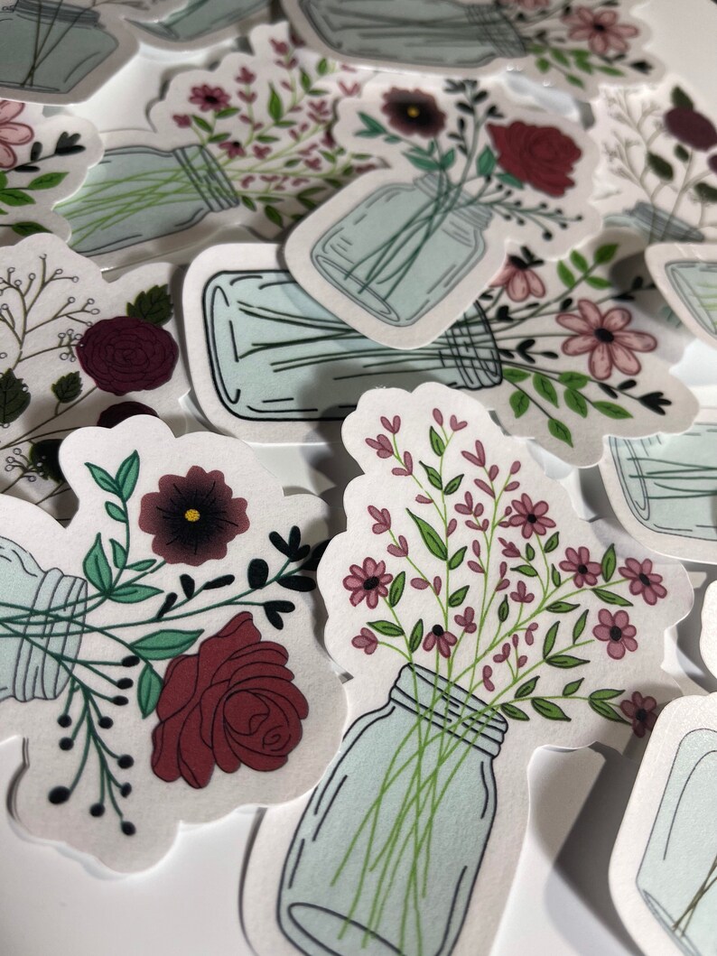 Flower Jar Sticker Pack Cute 4 Flower Jar Stickers Gift | Etsy