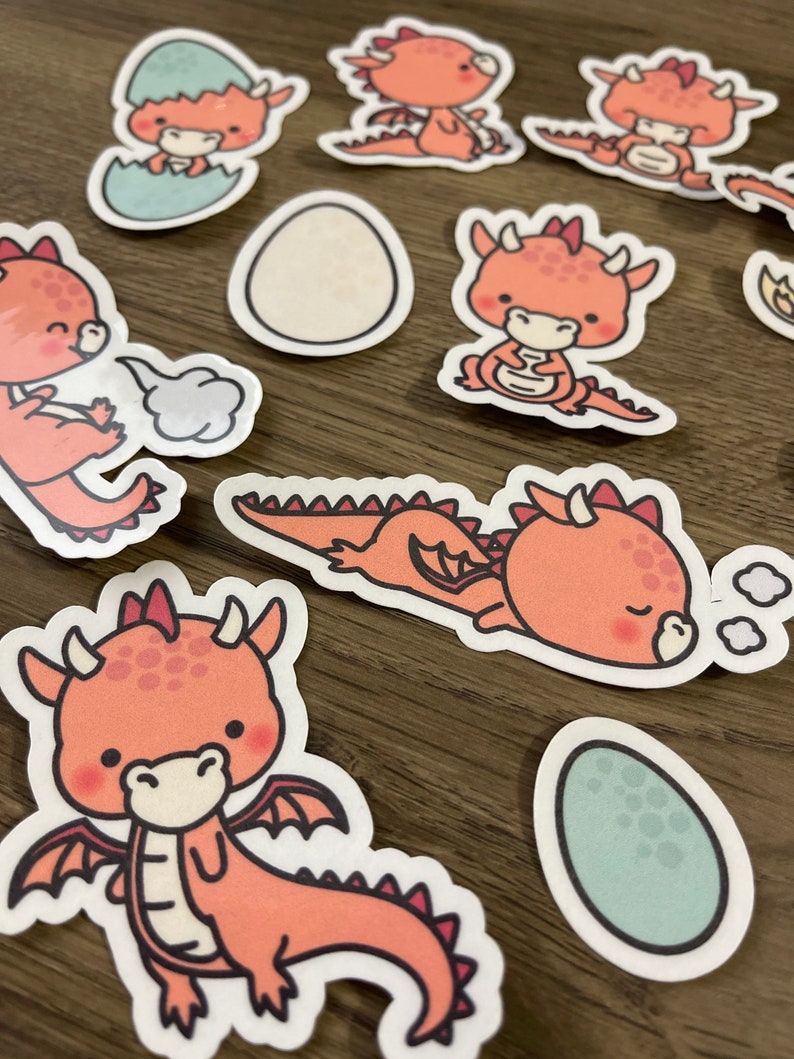 Kawaii Red Dragons Sticker Pack Cute Fun Stickers - Etsy