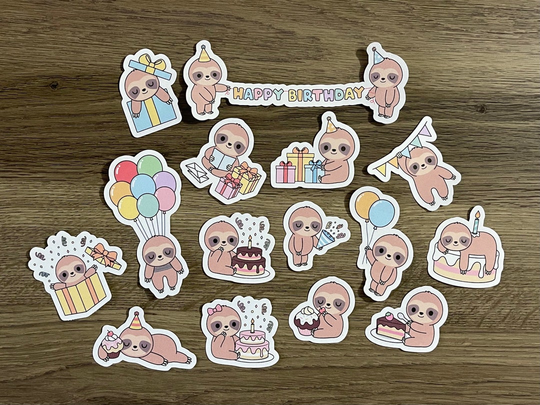 Happy Birthday Sloth Sticker Pack | Cute | Fun Stickers | Gift for Her ...