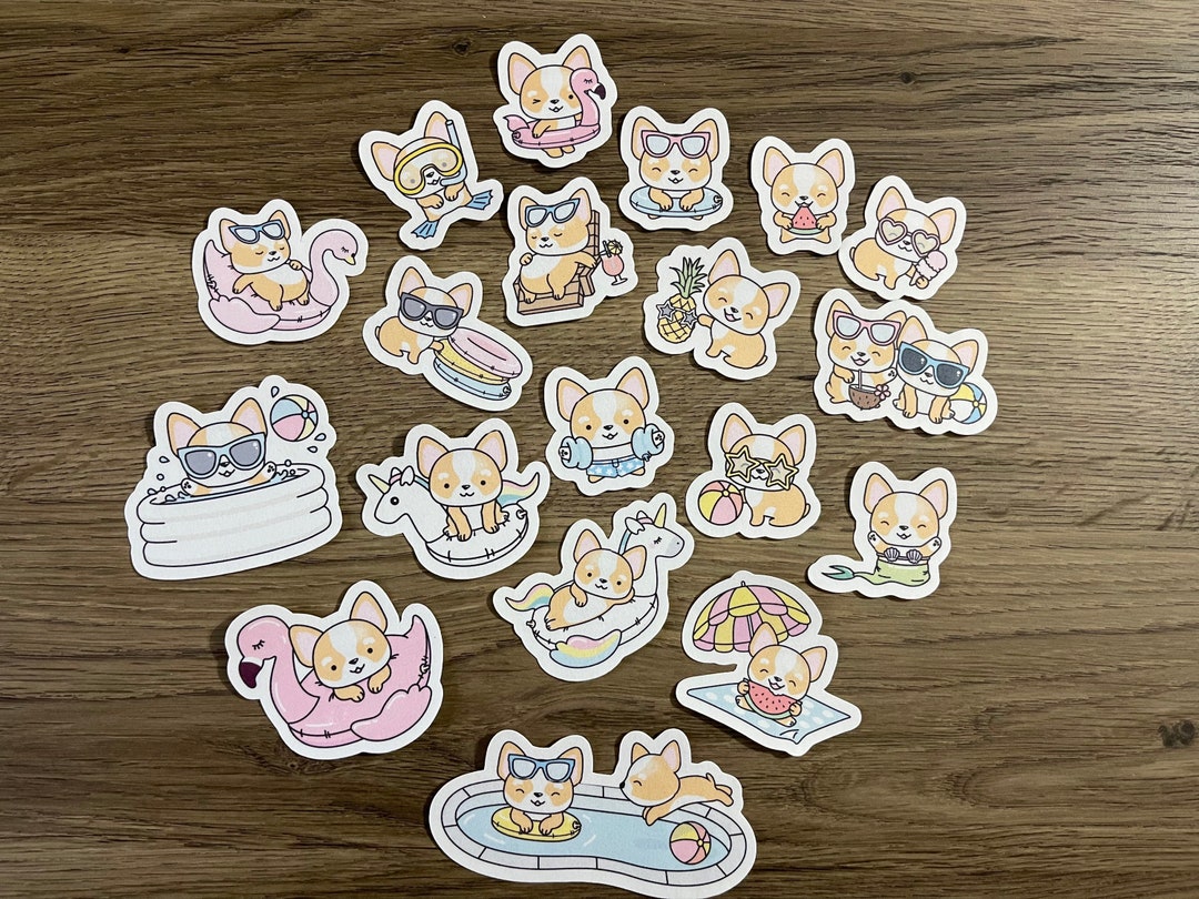 Kawaii Corgi in Summertime Sticker Pack | Cute | Gift for Her | Planner ...