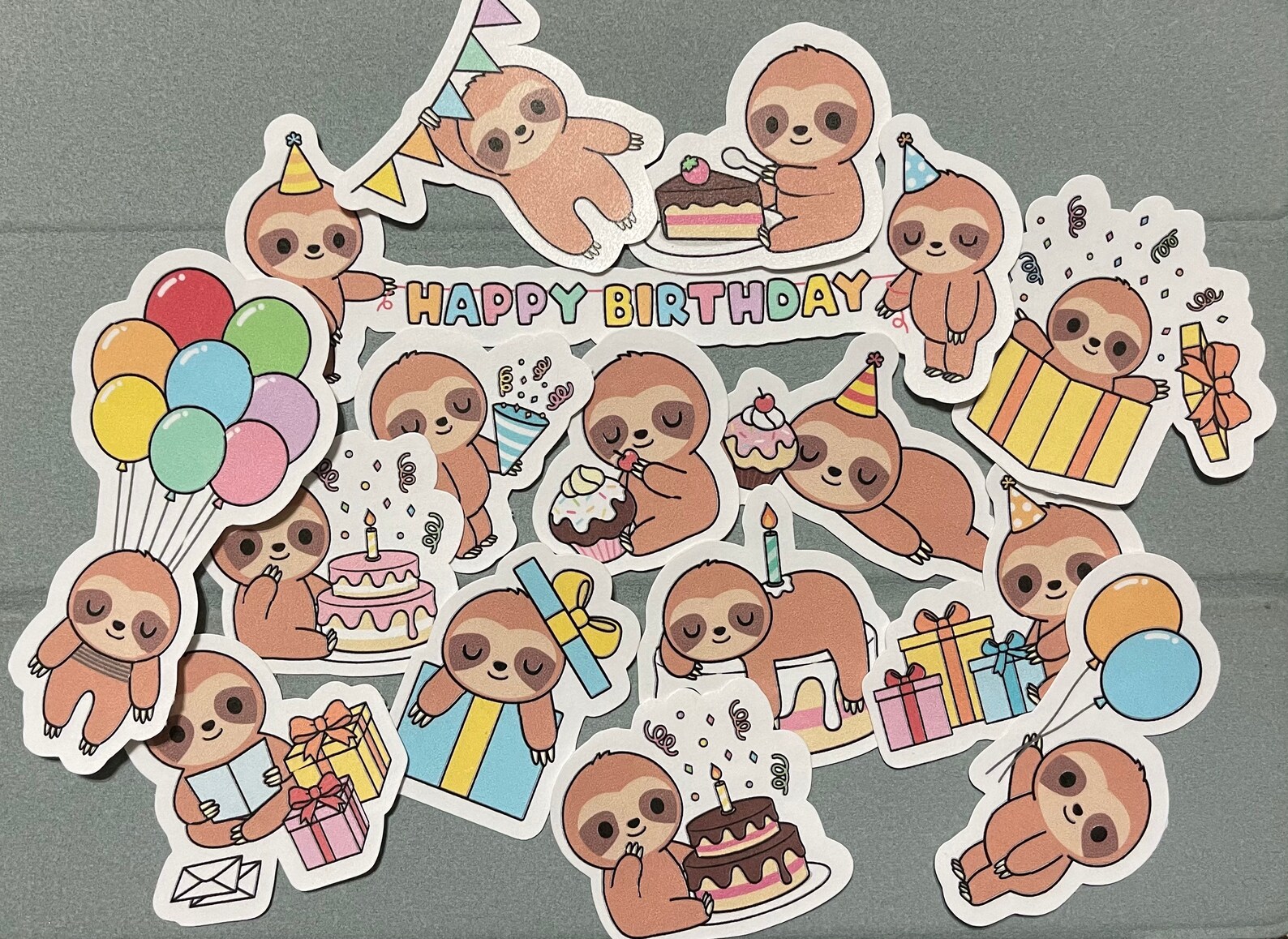 Happy Birthday Sloth Sticker Pack Cute Fun Stickers Gift | Etsy