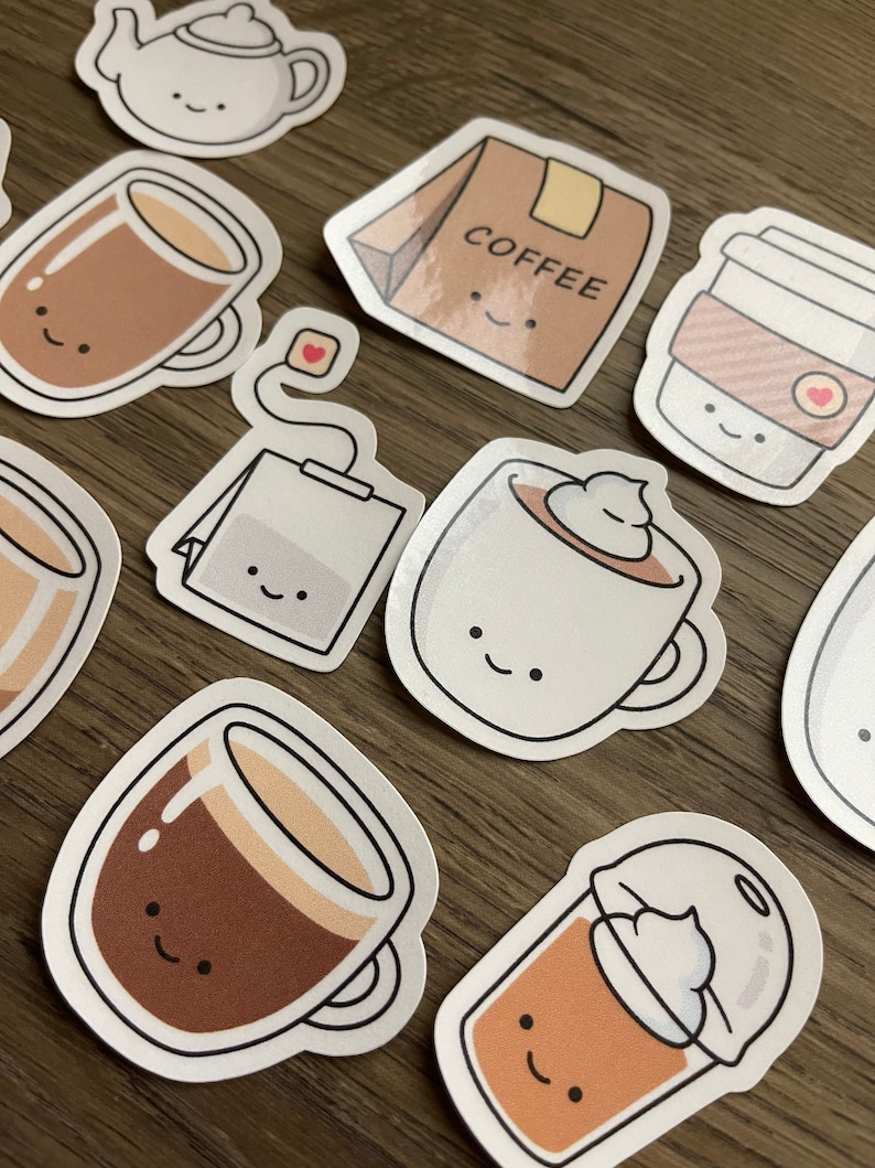 Cute Coffee and Tea Kawaii Sticker Pack | Cute | Fun Stickers ...