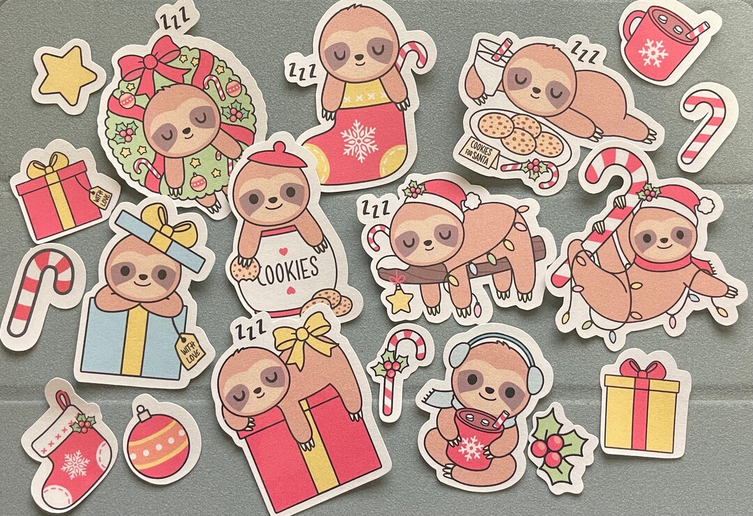 Merry Slothmas Sticker Pack | Cute Sloth Stickers | Fun Stickers ...