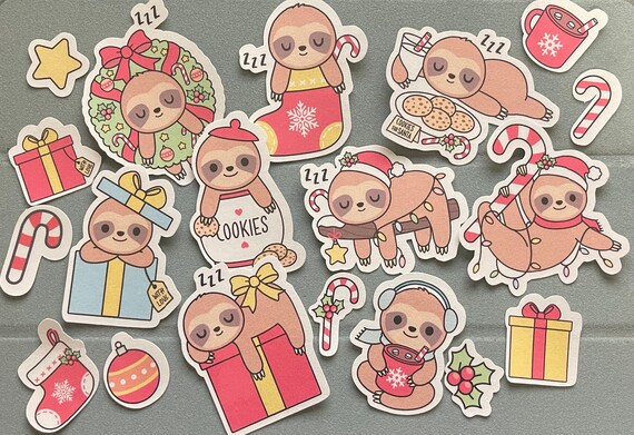 Merry Slothmas Sticker Pack Cute Sloth Stickers Fun | Etsy