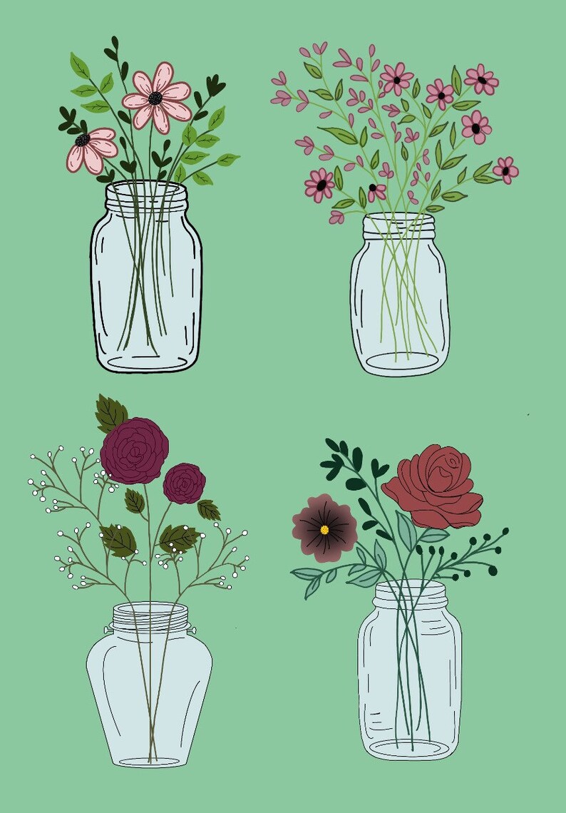 Flower Jar Sticker Pack Cute 4 Flower Jar Stickers Gift | Etsy