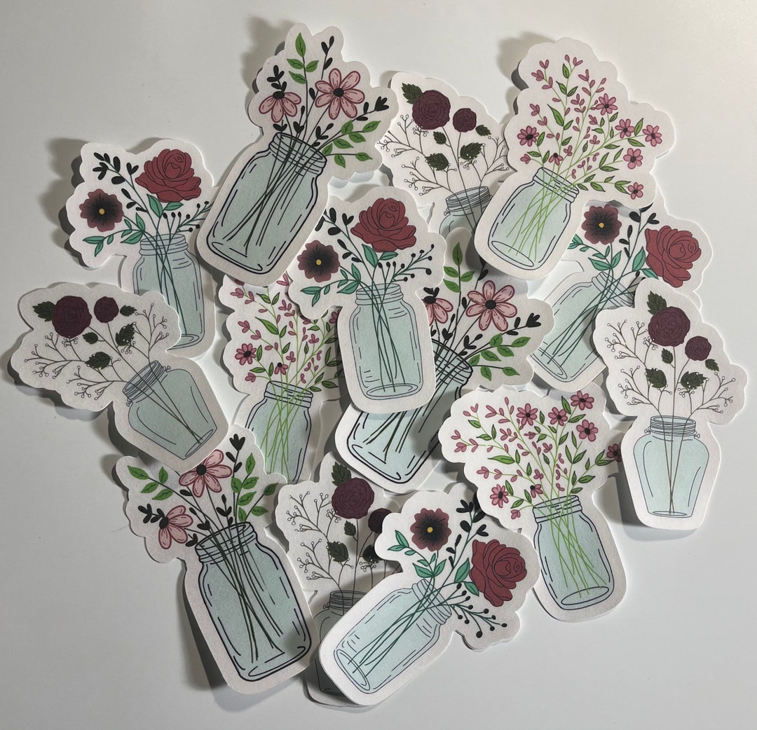 Flower Jar Sticker Pack Cute 4 Flower Jar Stickers Gift - Etsy