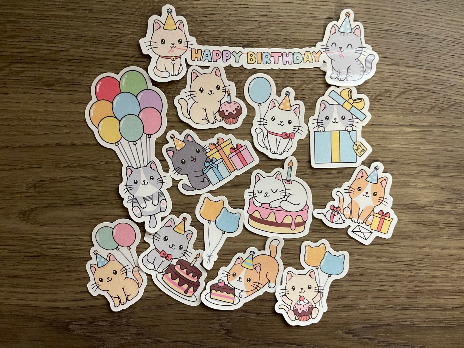 Happy Birthday Cat Sticker Pack Cute Fun Stickers - Etsy