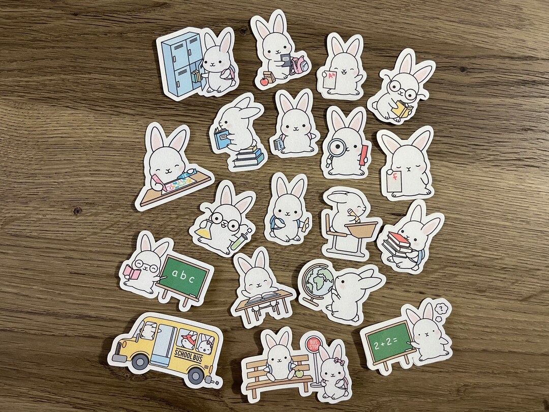 Kawaii Bunnies in School Sticker Pack | Cute | Fun Stickers | Stickers ...