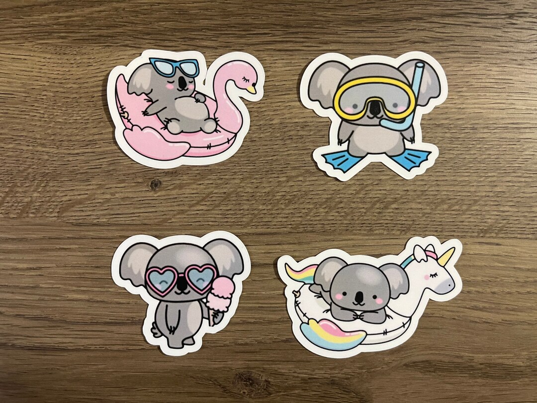 Kawaii Koalas Summertime Fun Waterproof Sticker Pack | Cute | Fun ...