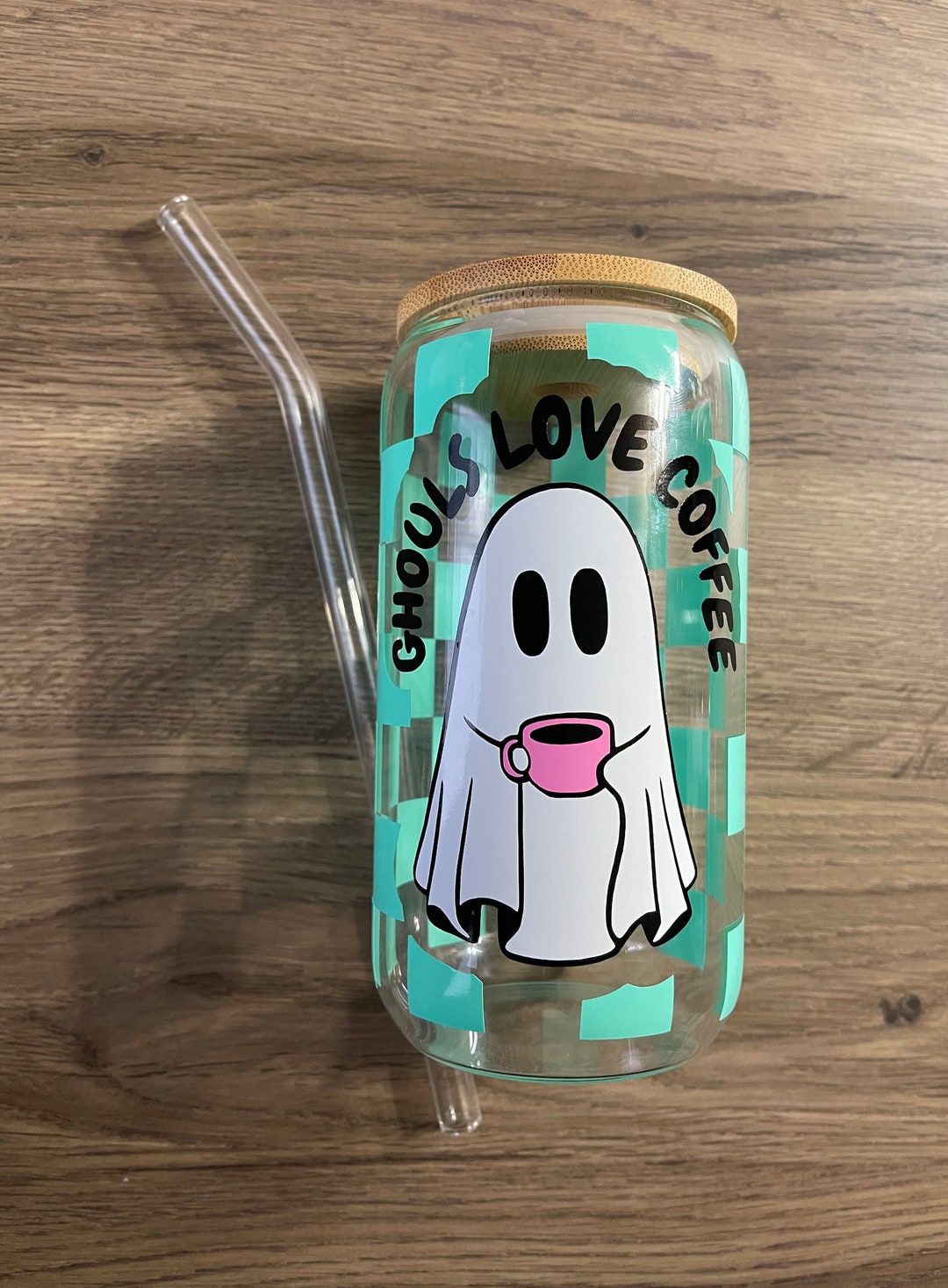 Ghouls Love Coffee Beer Can With Glass Straw and Bamboo Lid | Halloween ...