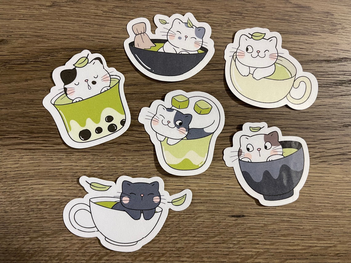 Cute Kawaii Matcha Cats Sticker Pack Cute Fun Stickers - Etsy