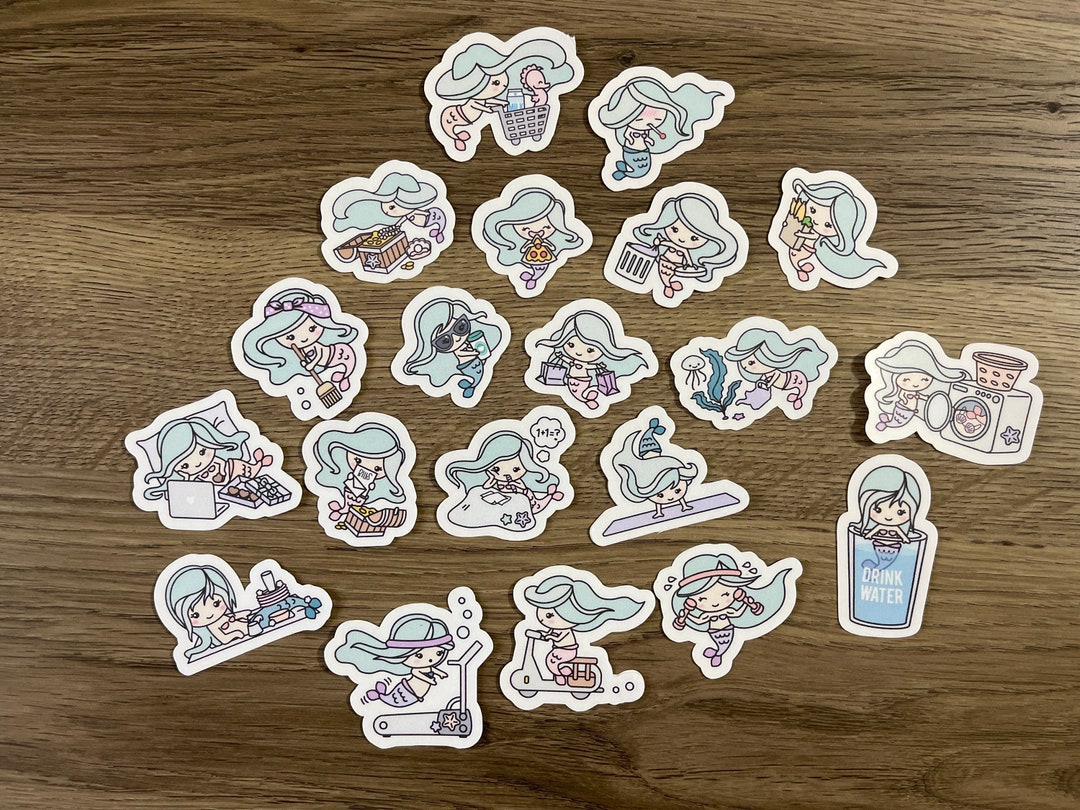 Cute Kawaii Mermaids Doing Fun Things Sticker Pack Cute Fun Stickers ...