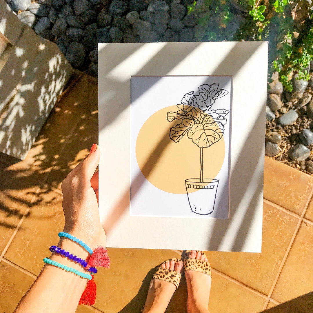 Matted Fiddle Leaf Fig Drawing Art Print / Fiddle Leaf Fig Art ...