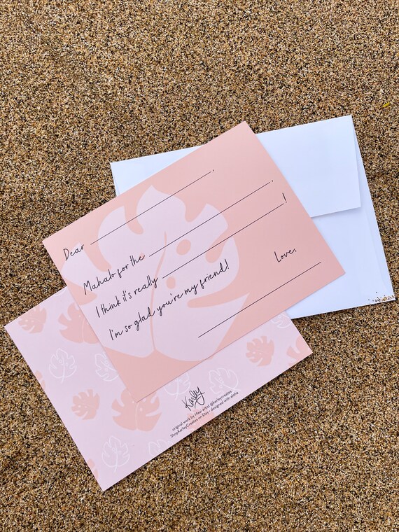 Keiki Fill-in-the-blank Mahalo Cards Blush Monstera / - Etsy