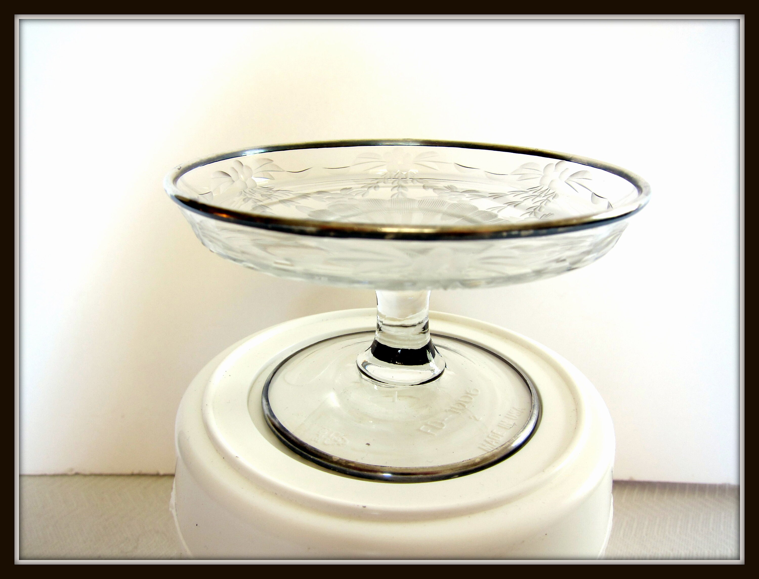 Vintage Etched Glass Compote With Sterling Silver Trim, Pedestal ...