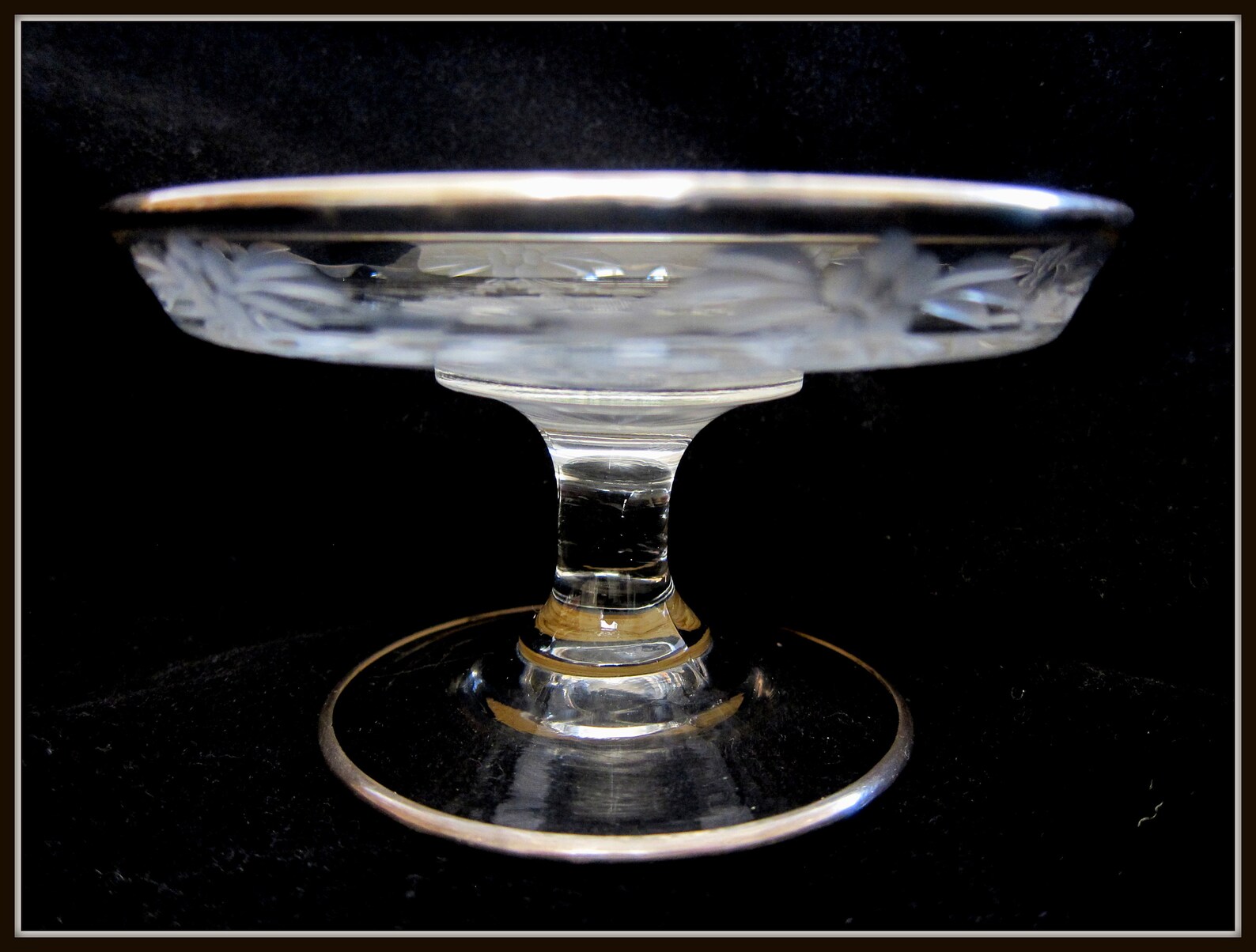Vintage Etched Glass Compote With Sterling Silver Trim, Pedestal ...