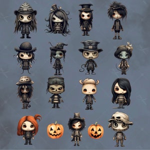 Creepy Cuties Halloween Clipart Bundle, 15 Spooky Characters PNG ...