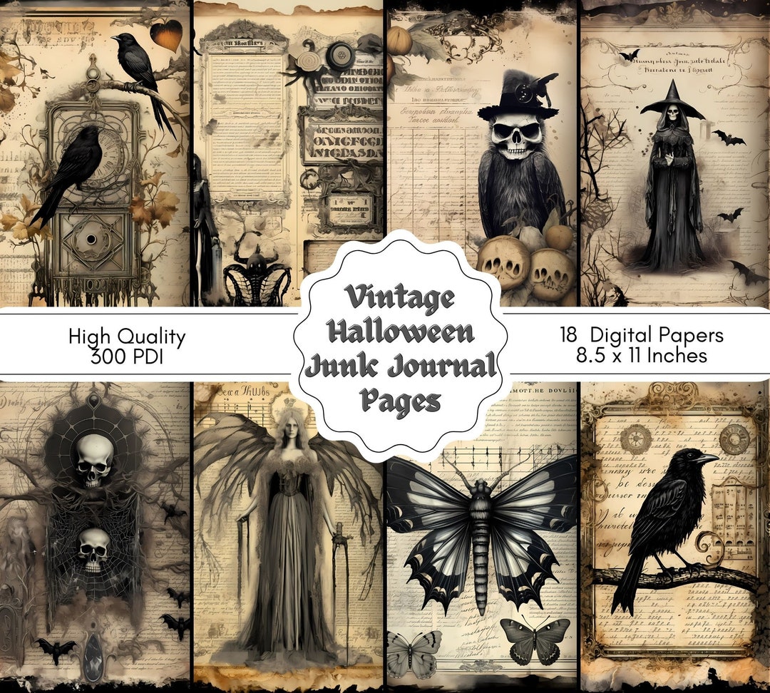 Vintage Halloween Junk Journal Digital Paper, Ephemera, Spooky Gothic ...