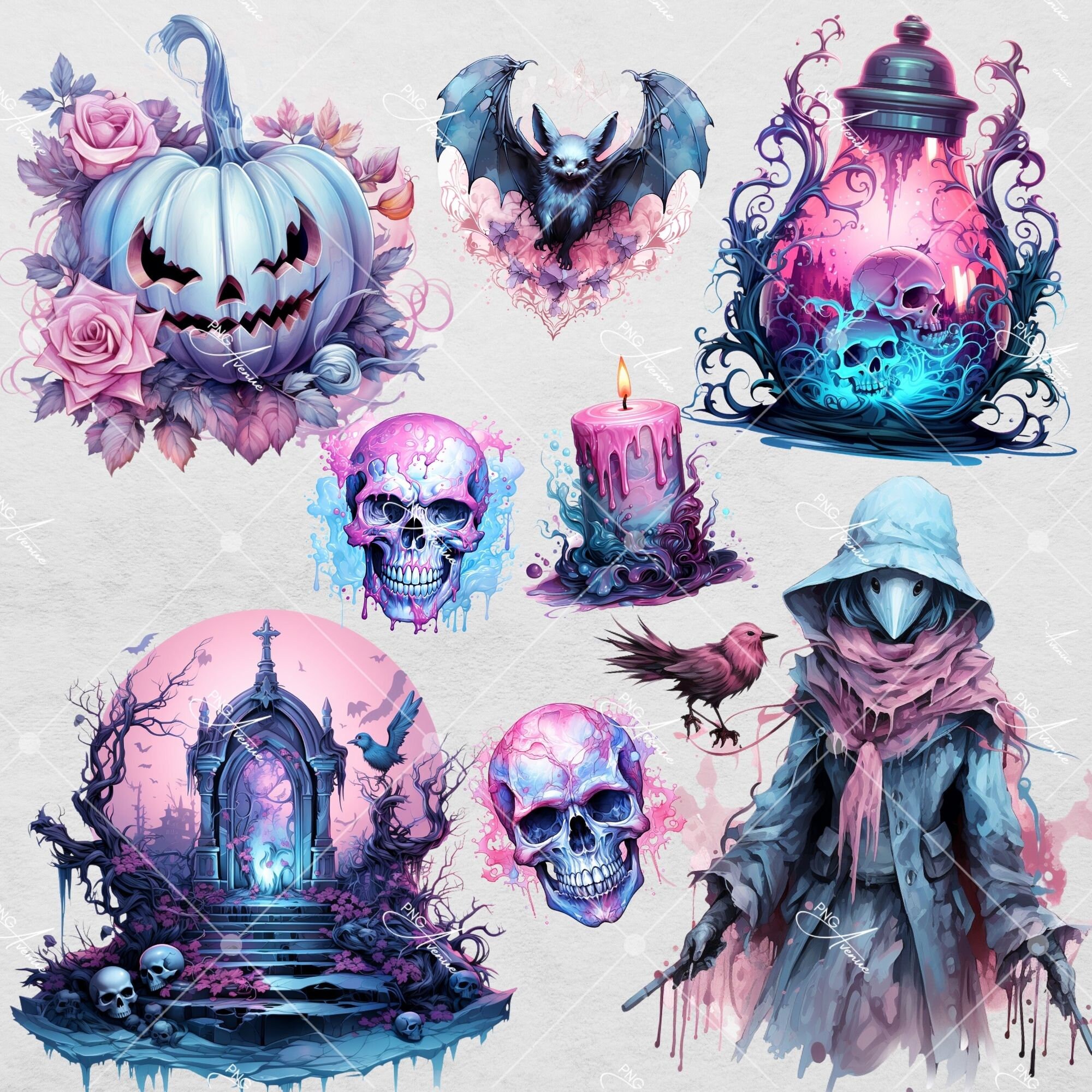 Spooky Halloween Clipart Bundle, 40 Pastelloween Pngs, Transparent ...