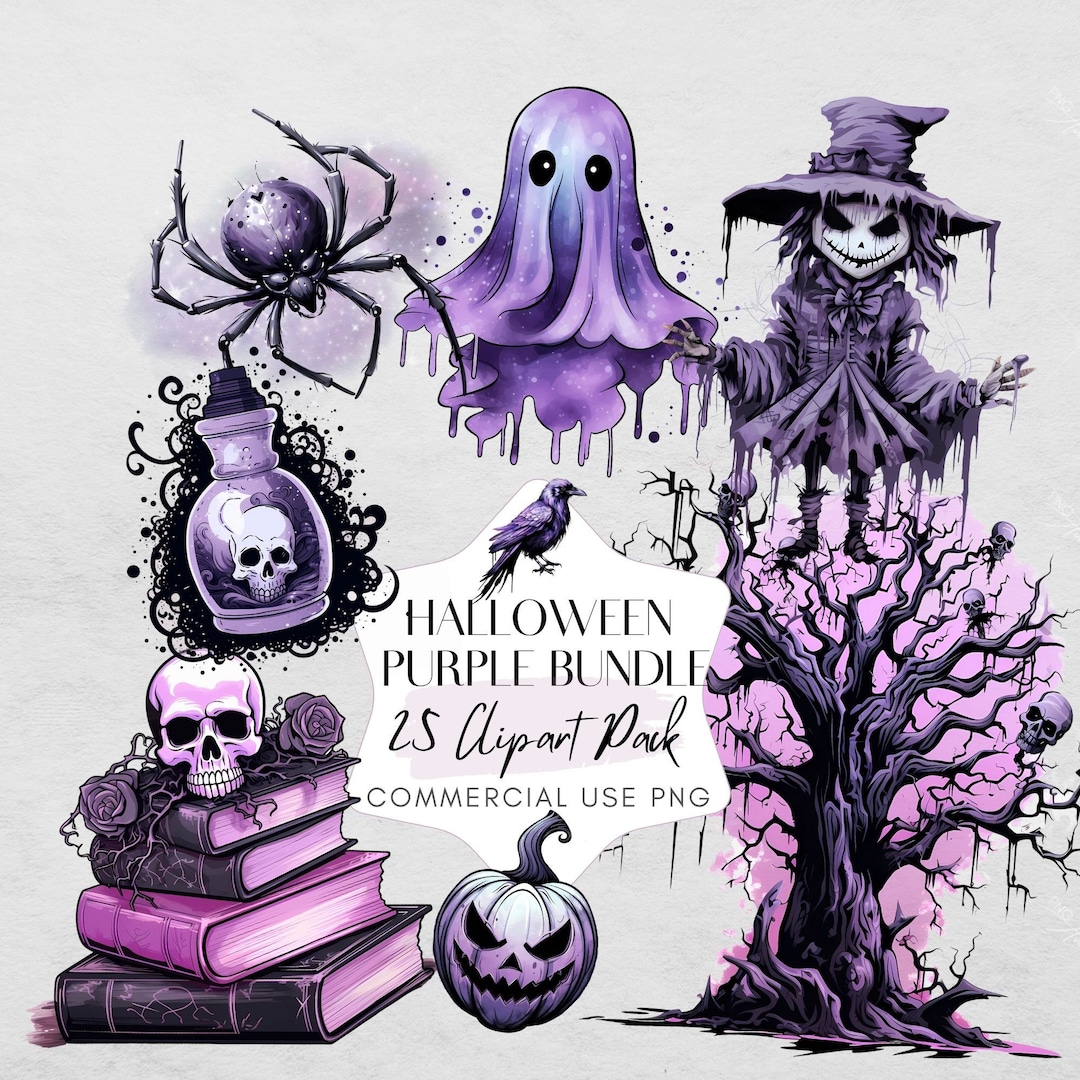 Spooky Purple Halloween Clipart Bundle, 24 Pngs, Transparent Background ...