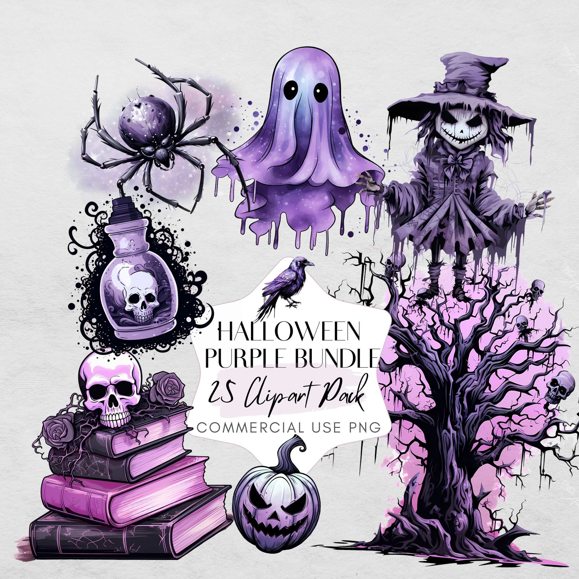 Spooky Purple Halloween Clipart Bundle, 24 Pngs, Transparent Background ...