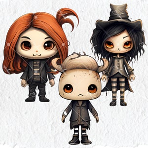 Creepy Cuties Halloween Clipart Bundle, 15 Spooky Characters PNG ...