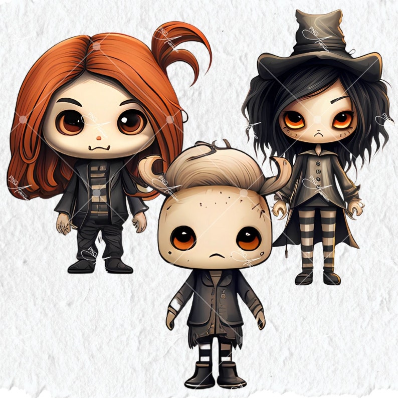 Creepy Cuties Halloween Clipart Bundle, 15 Spooky Characters PNG ...