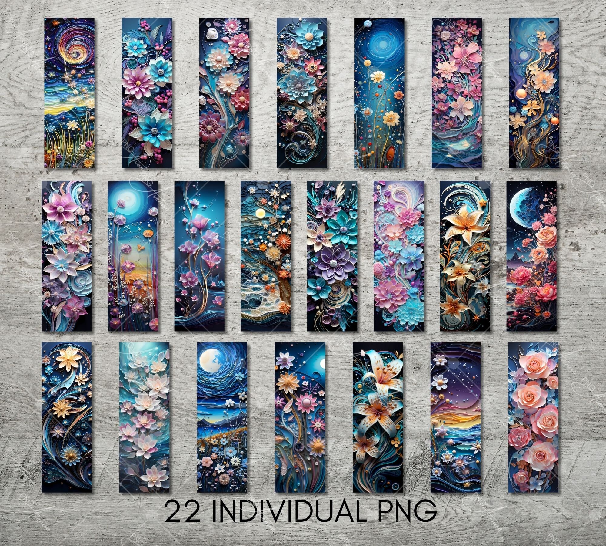 3D Floral Printable Bookmarks, Beautiful Flower Art Designs, Digital ...