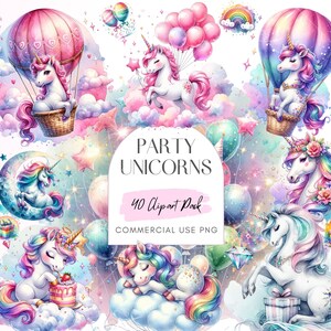 Party Time Unicorn Watercolor Clipart, Adorable Unicorns, Unicorn Png ...