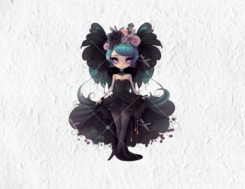 Cute Creepy Goth Fairies Clipart, 6 Goth Fairies PNG, Bundle, Fantasy ...
