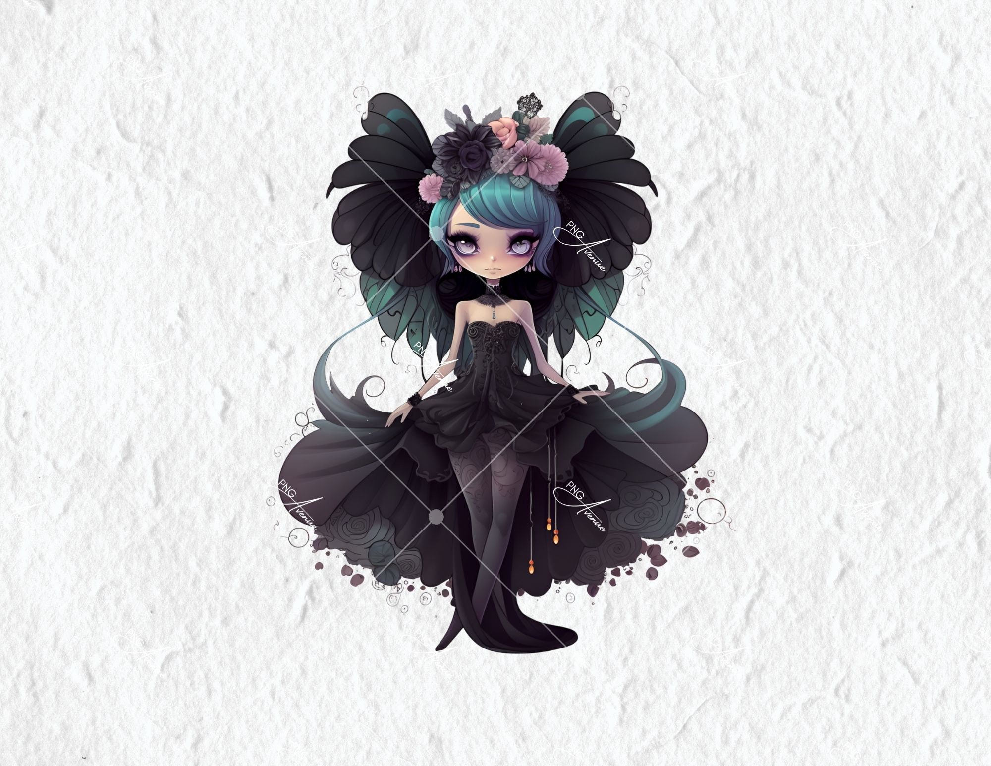 Cute Creepy Goth Fairies Clipart, 6 Goth Fairies PNG, Bundle, Fantasy ...