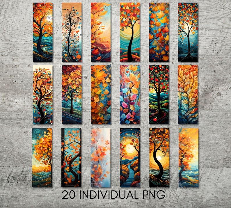 Fall Art Printable Bookmarks, Beautiful Autumn Designs, Digital ...