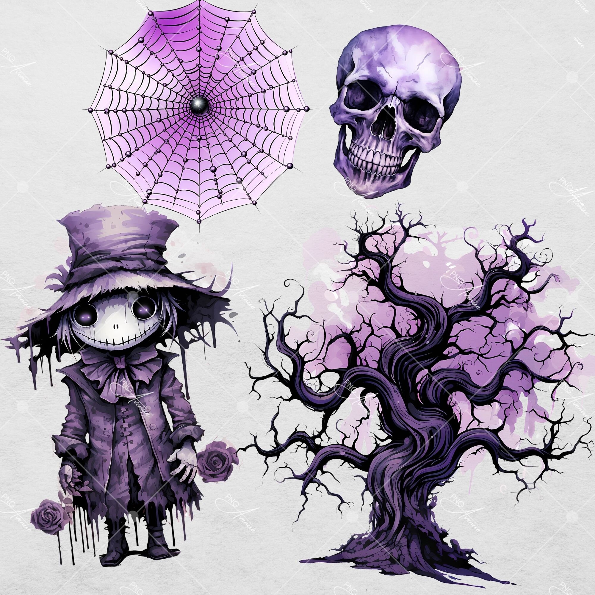 Spooky Purple Halloween Clipart Bundle, 24 Pngs, Transparent Background ...